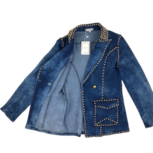 Adore | Jackets & Coats | Adore Womens Small Studded Denim Jacket Nwt ...